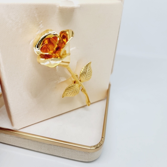 Jewelry | Vintage Rose Flower Gold Plated Brooch Pin New In Box ...